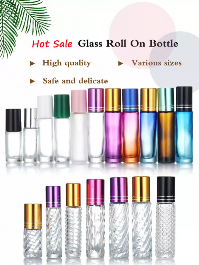 White Blue 10ml Amber Glass Roller Bottles ISO SGS With SS Ball